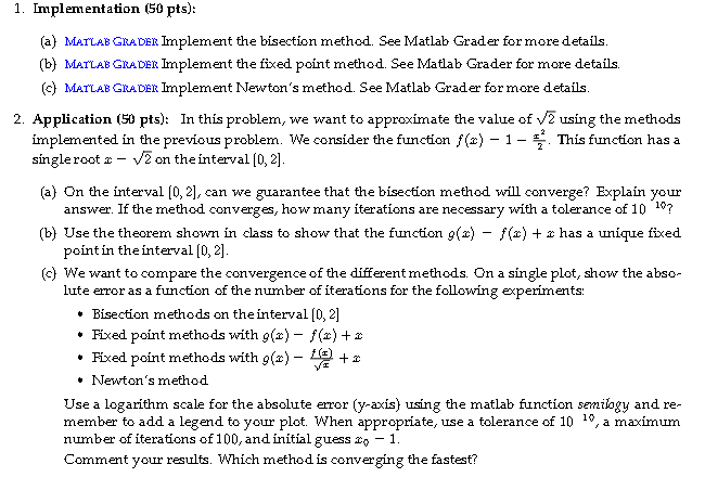 1. Implementation (50pts) : (a) MorLAB GKober | Chegg.com