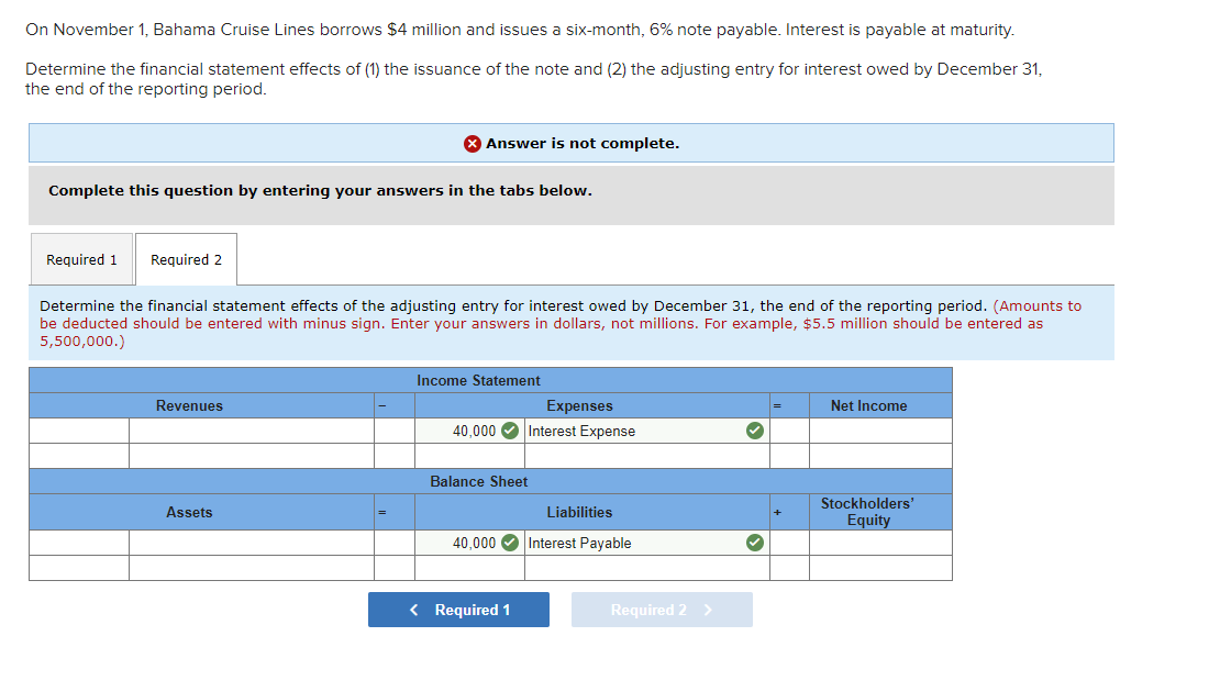 Solved On November 1, Bahama Cruise Lines borrows $4 million | Chegg.com