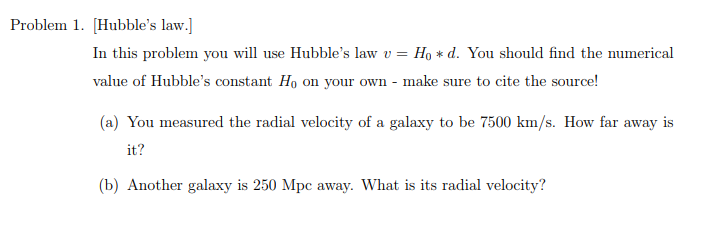 Solved Problem 1. [Hubble's law.] In this problem you will | Chegg.com