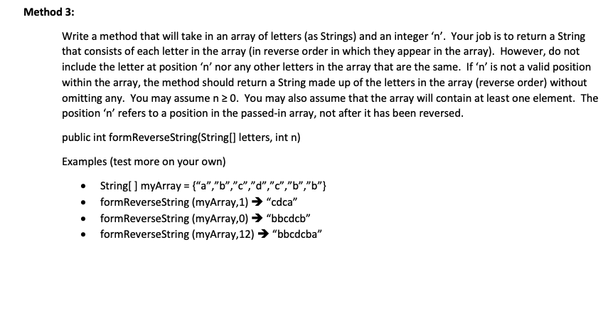 Solved Write a method that will take in an array of letters | Chegg.com