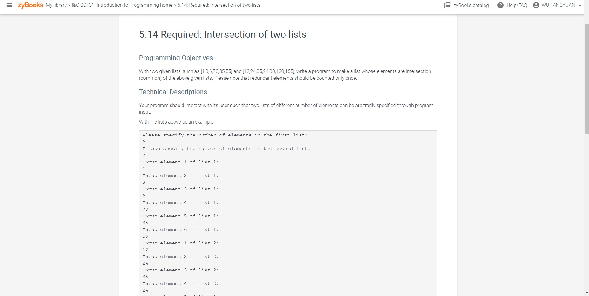 Solved = zyBooks My library > I&C SCI 31: Introduction to | Chegg.com