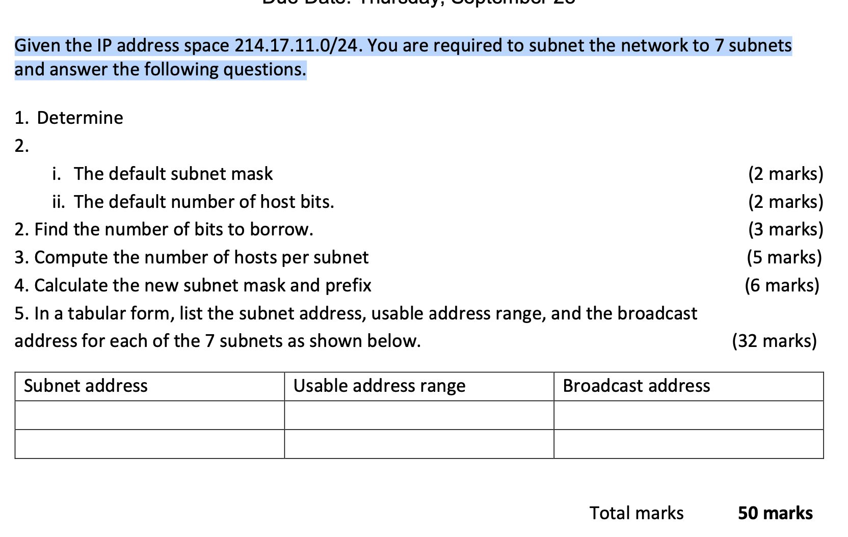 Solved Given the IP address space 214.17.11.0/24. You are | Chegg.com