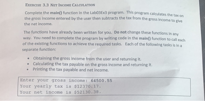 Solved EXERCISE 3.3 NET INCOME CALCULATION Complete the | Chegg.com