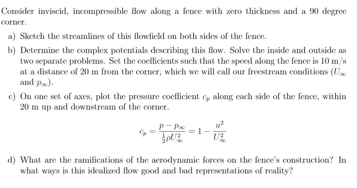 Consider inviscid, incompressible flow along a fence | Chegg.com