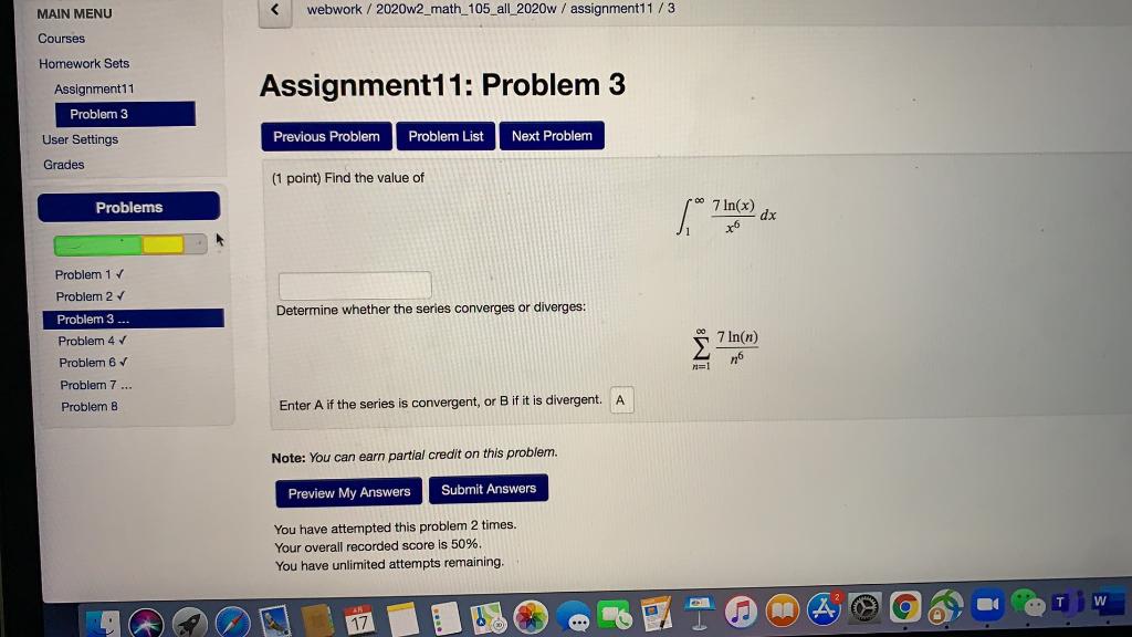 Solved MAIN MENU webwork / 2020w2_math_105_all_2020w / | Chegg.com