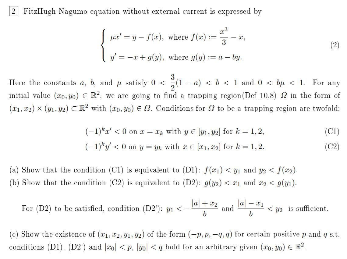 2 FitzHugh-Nagumo equation without external current | Chegg.com