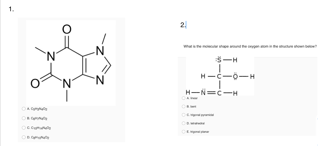 Solved 1. 2. What is the molecular shape around the oxygen | Chegg.com