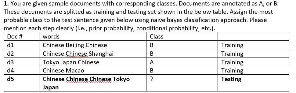 Solved 1. You are given sample documents with corresponding | Chegg.com