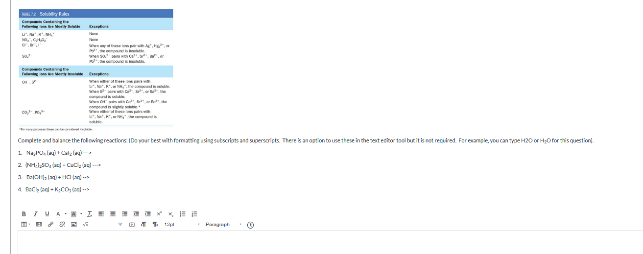 Solved Exceptions TABLE 72 Solubility Rules Compounds | Chegg.com