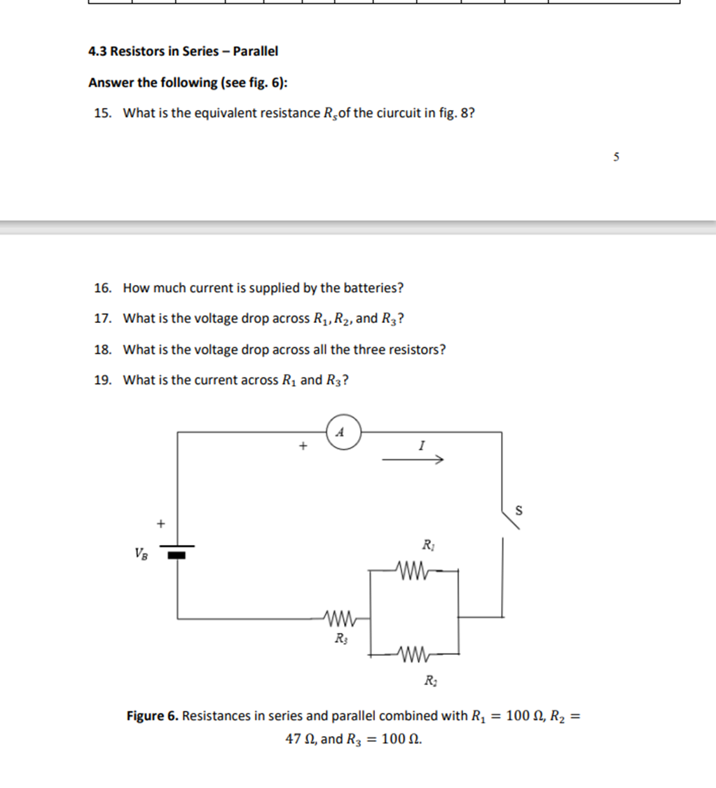Solved 4.3 Resistors in Series - Parallel Answer the | Chegg.com