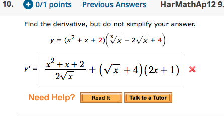 Solved 10. 0/1 points Previous Answers HarMathAp12 9_ Find | Chegg.com