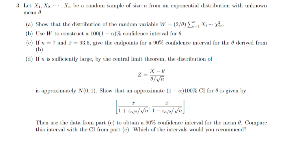 Solved 3. Let X1,X2,⋯,Xn be a random sample of size n from | Chegg.com