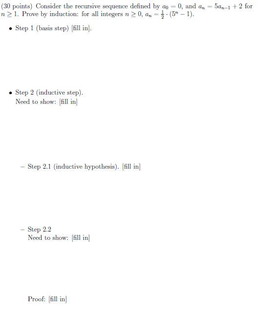 Solved (30 points) Consider the recursive sequence defined | Chegg.com