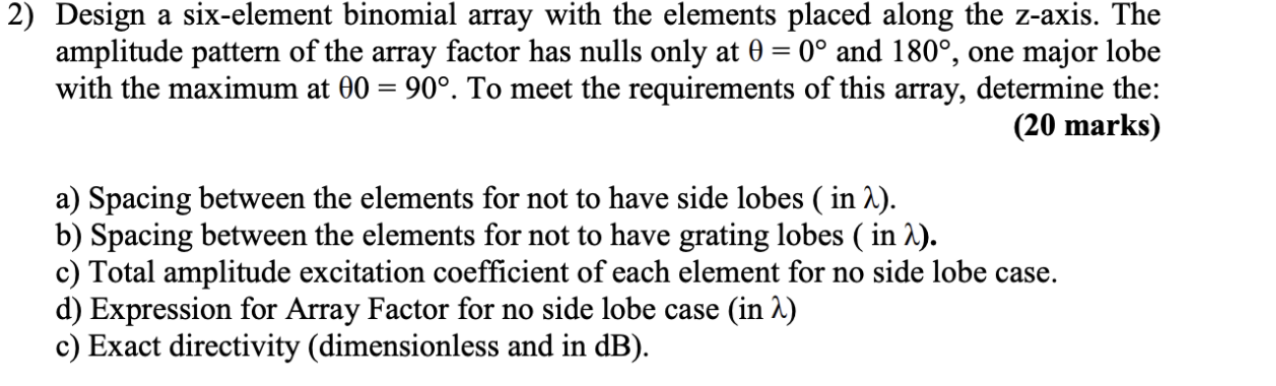 Solved 2 Design A Six Element Binomial Array With The 