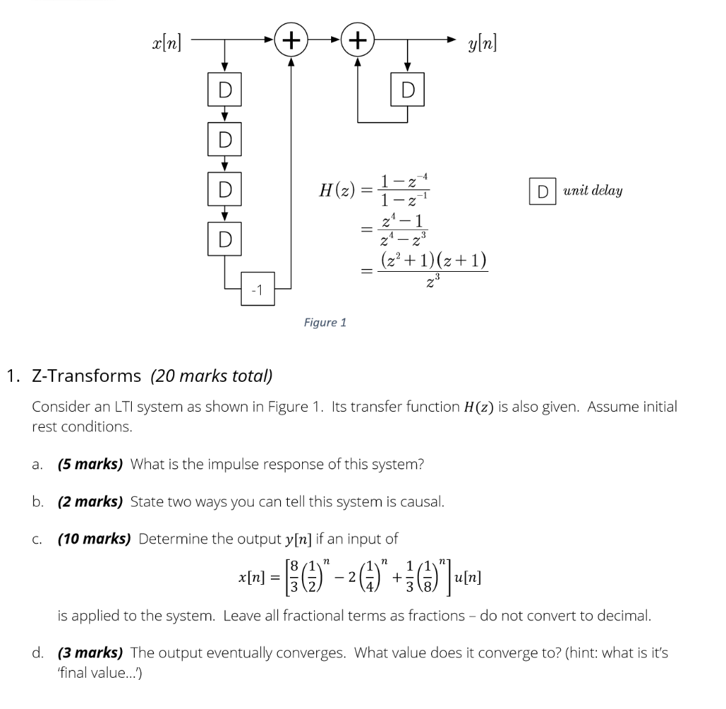 Solved x[n] 1-24 H D 1 unit delay unit delay 27 H(z) = 1 + _ | Chegg.com
