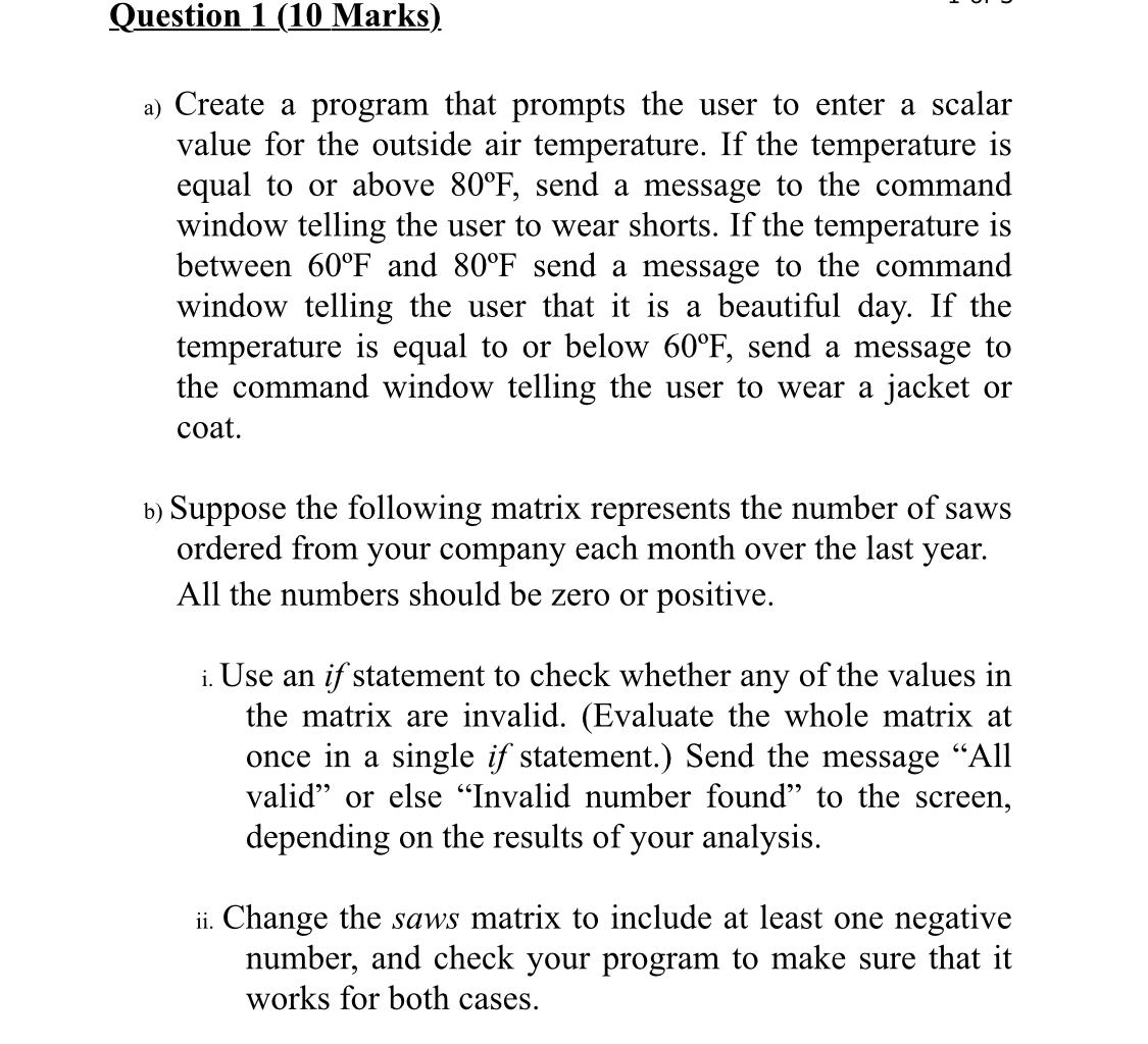 Solved Question 1 (10 Marks) a) Create a program that | Chegg.com