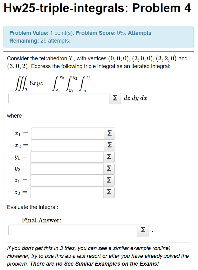 Solved Hw25-triple-integrals: Problem 4 Problem Value: 1 | Chegg.com