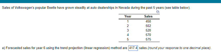 Solved a) Forecasted sales for year 6 using the trend | Chegg.com