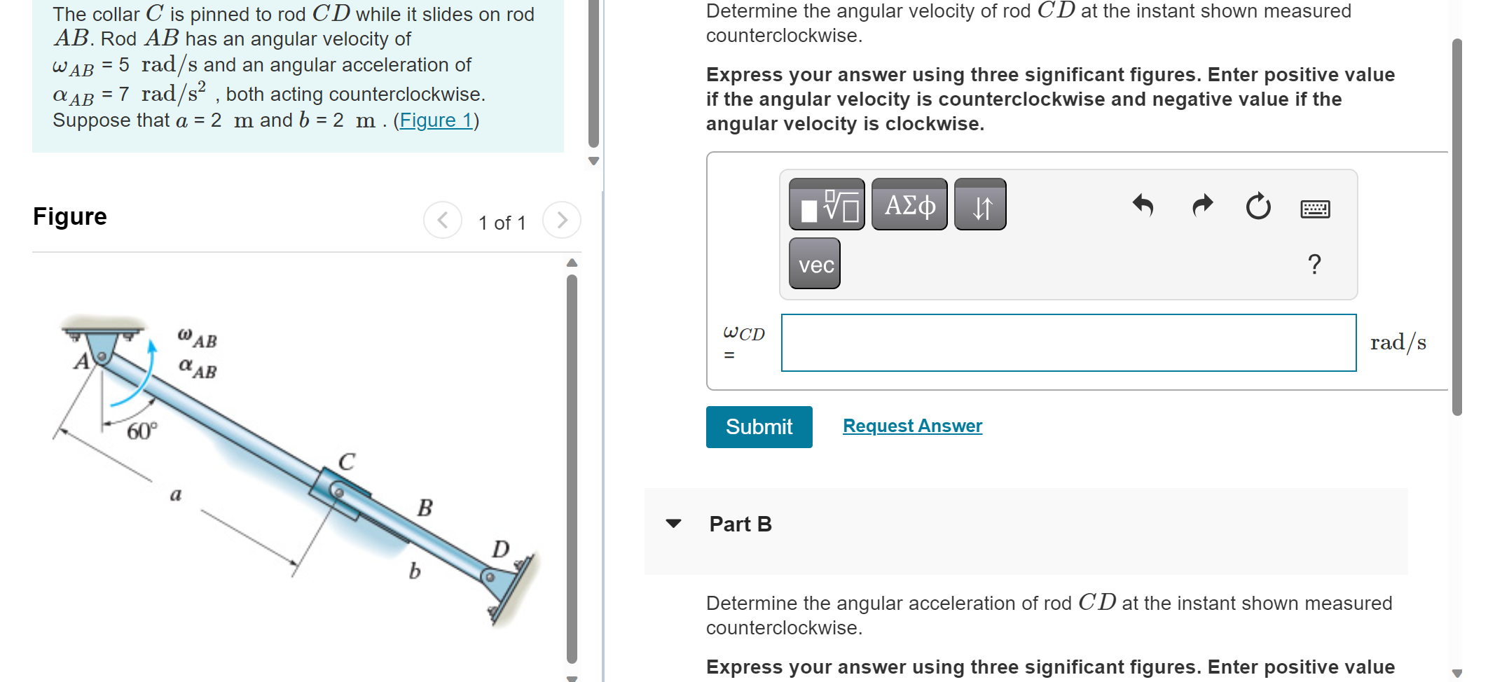 Solved The collar C is pinned to rod CD while it slides on | Chegg.com