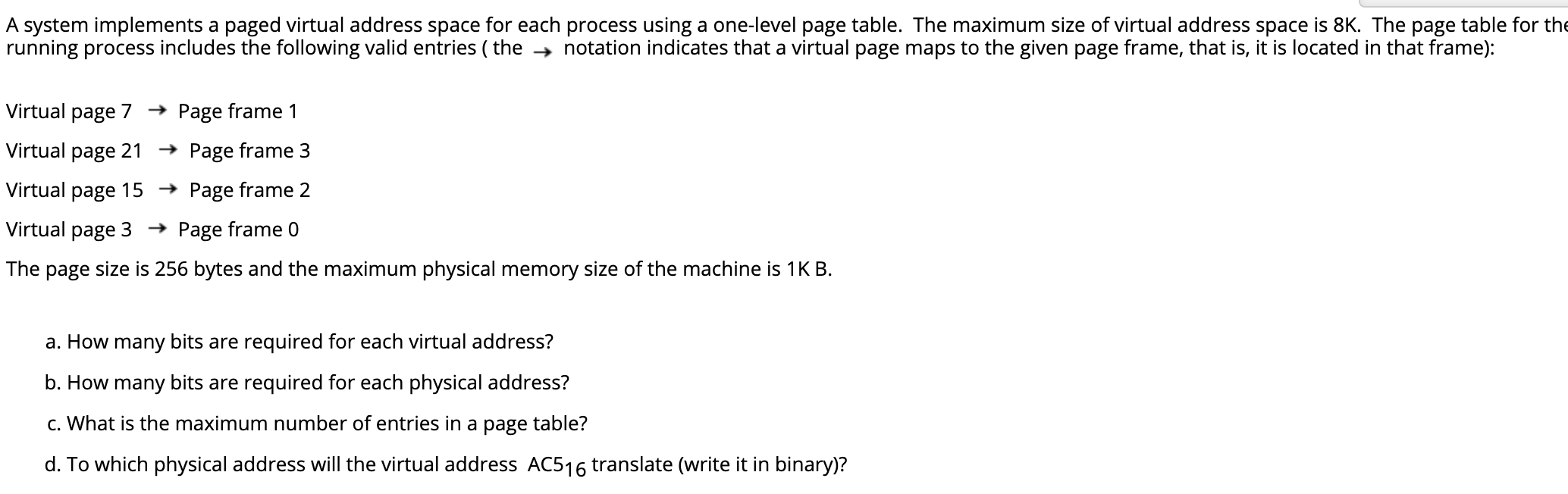Solved A system implements a paged virtual address space for | Chegg.com