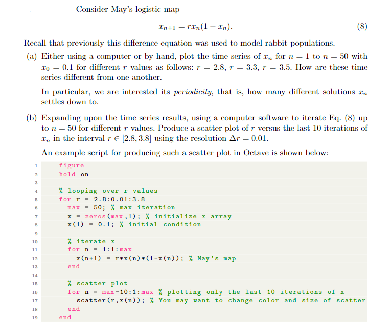Solved Consider May's logistic map xn+1=rxn(1−xn). Recall | Chegg.com
