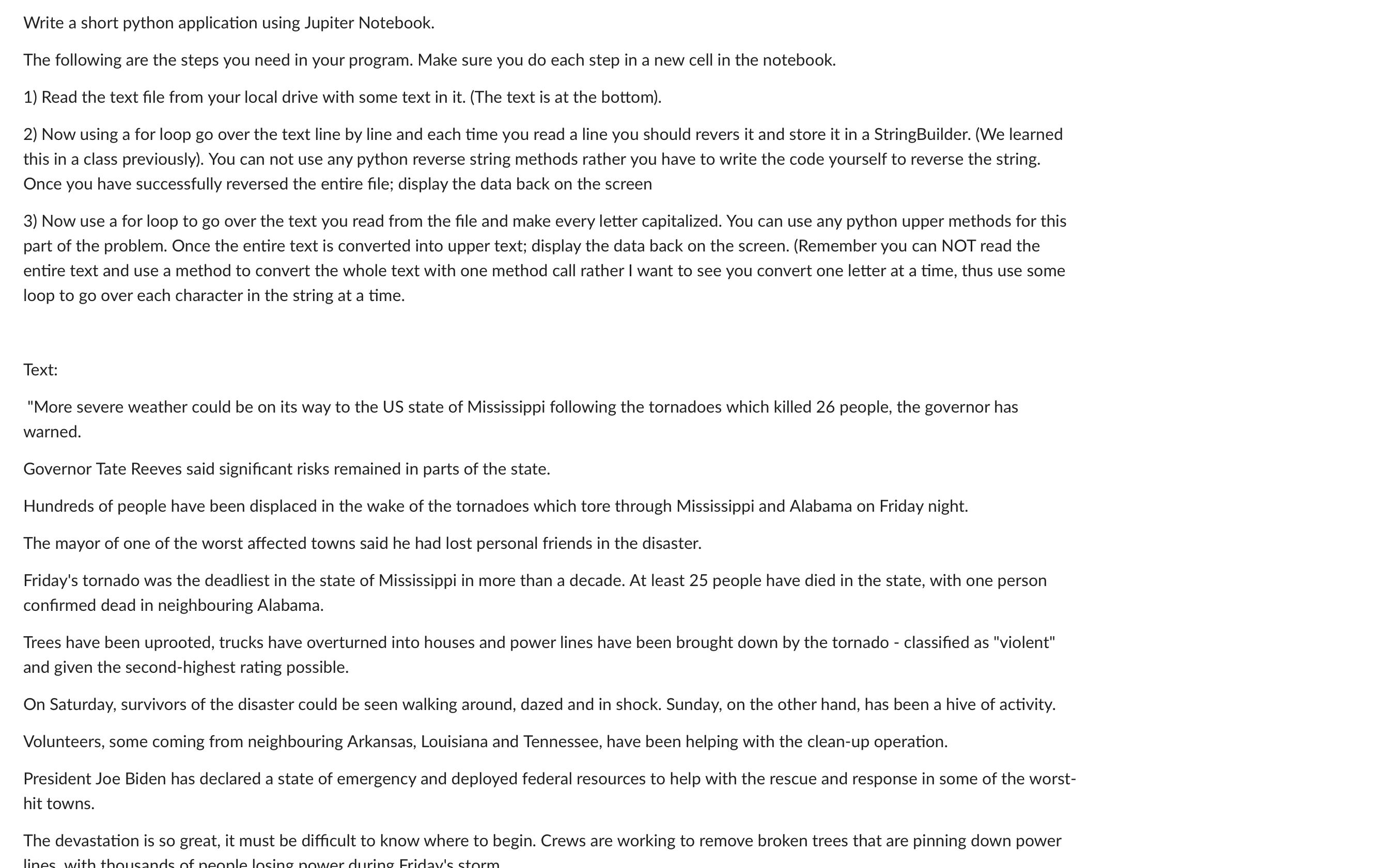 Solved Write a short python application using Jupiter | Chegg.com