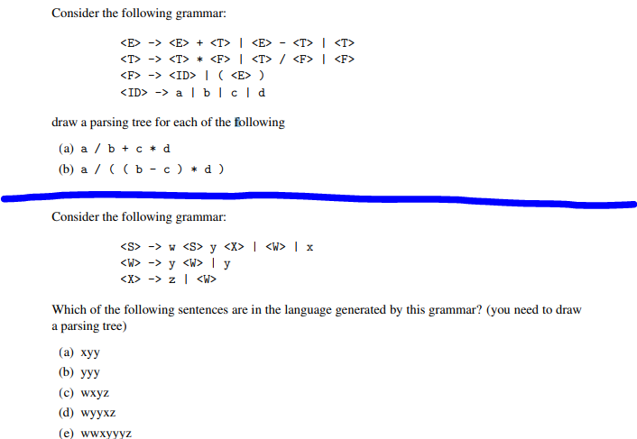Solved Consider the following grammar: -> + | - | -> | Chegg.com