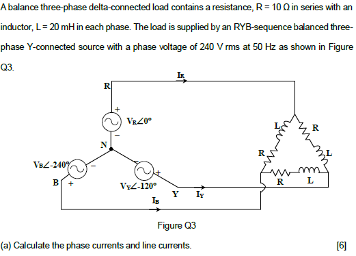Solved A balance three-phase delta-connected load contains a | Chegg.com