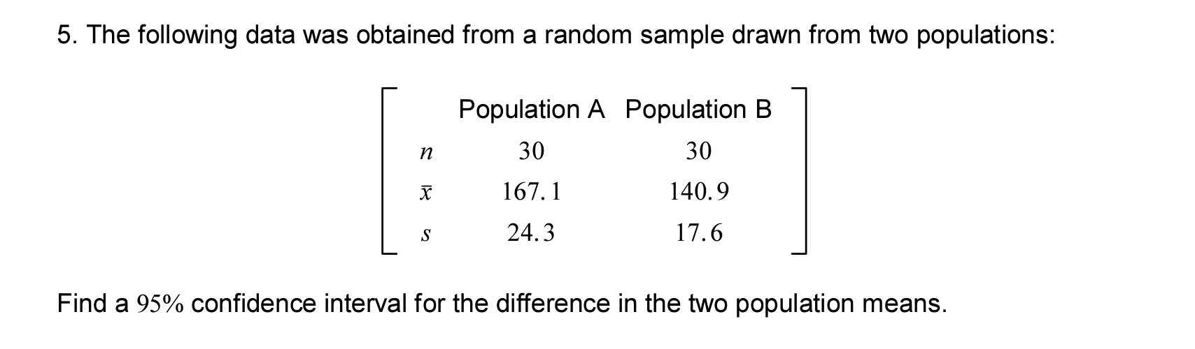 Solved 5. The following data was obtained from a random | Chegg.com
