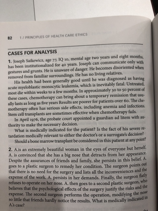 Solved 82 1/ PRINCIPLES OF HEALTH CARE ETHICS CASES FOR | Chegg.com