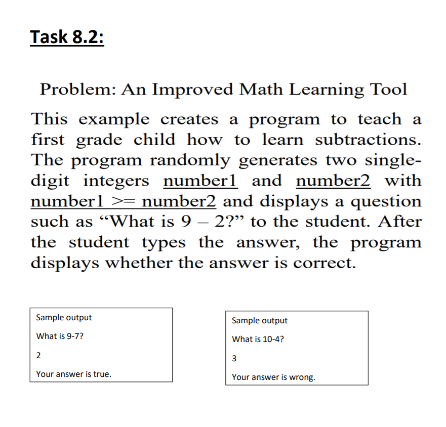 Solved Task 8.2: Problem: An Improved Math Learning Tool | Chegg.com