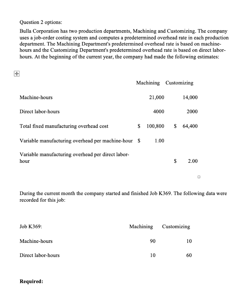Solved Question 2 options: Bulla Corporation has two | Chegg.com