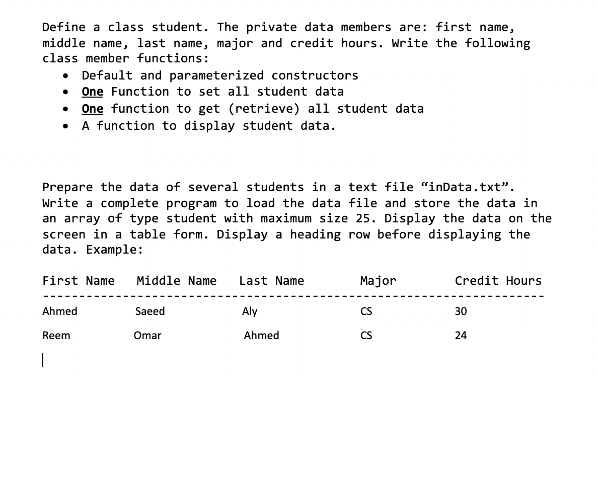 Solved Define a class student. The private data members are: | Chegg.com