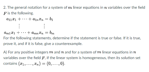 Solved 2. The general notation for a system of m linear | Chegg.com