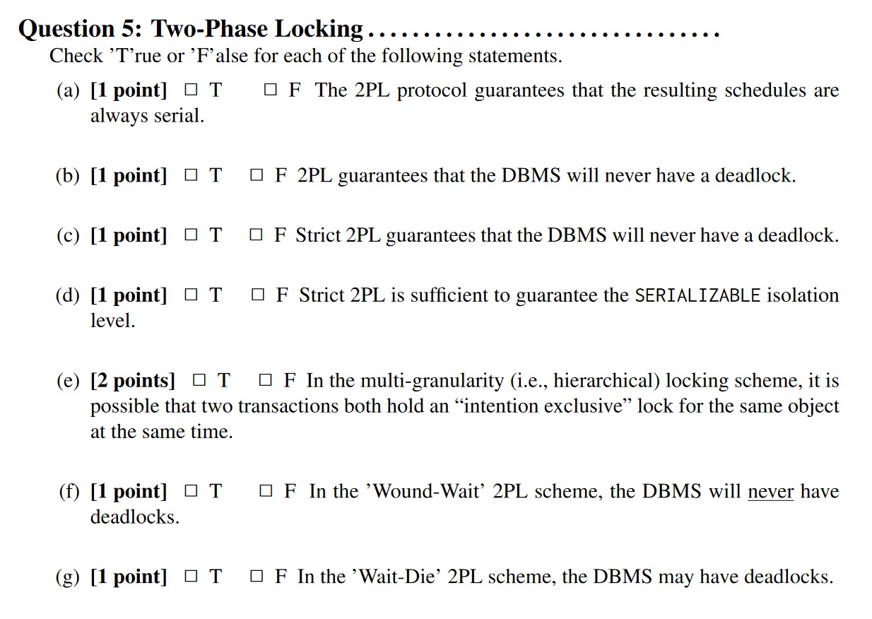 Solved Question 5: Two-Phase Locking . . . . . . . . . . . . | Chegg.com