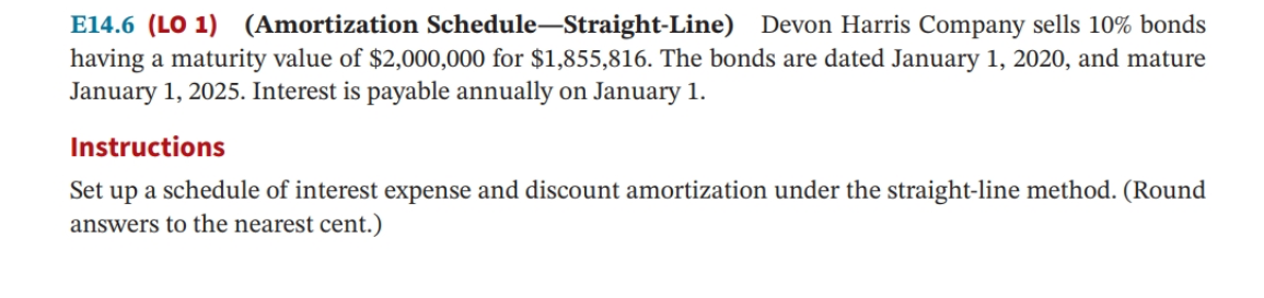 Solved E14.6 (LO 1) (Amortization Schedule-Straight-Line) | Chegg.com
