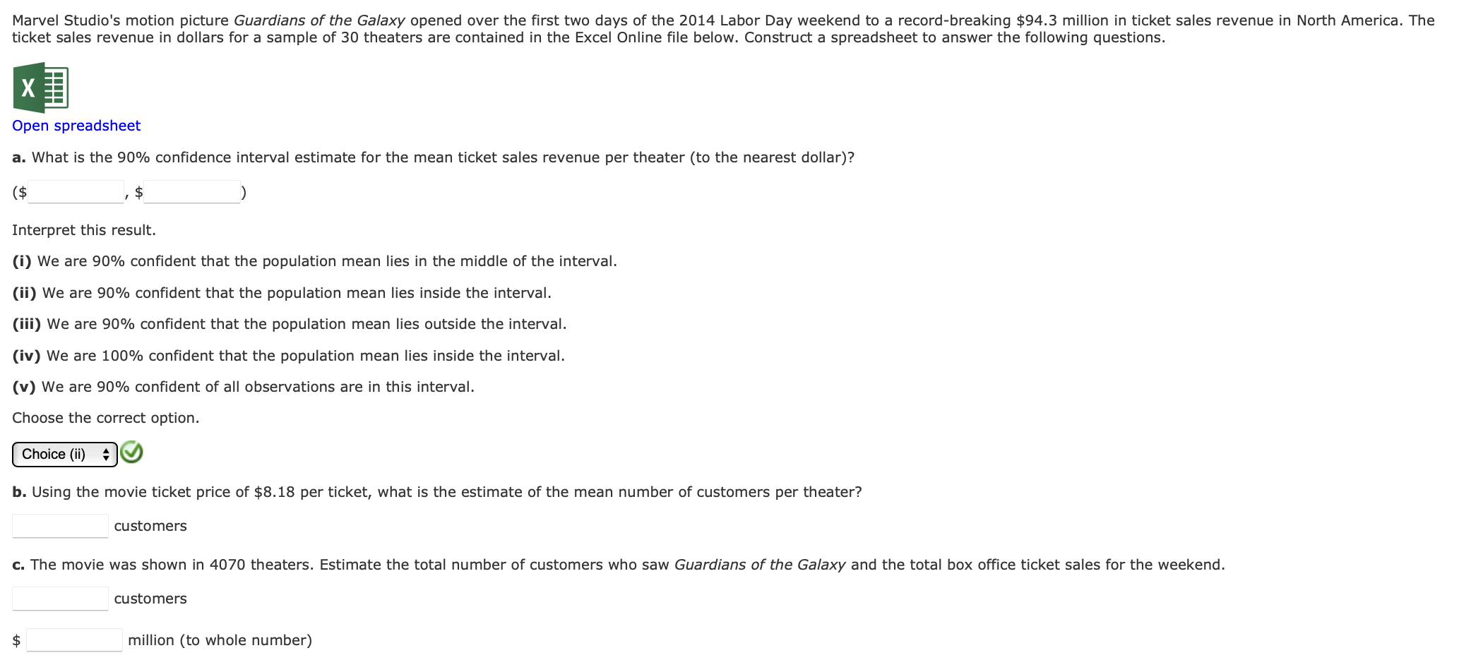 Solved ticket sales revenue in dollars for a sample of 30 | Chegg.com