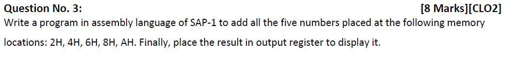 Solved Question No. 3: [8 Marks] [CLO2] Write a program in | Chegg.com