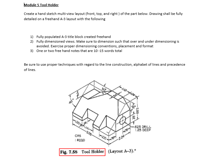 Solved Module 5 ﻿Tool HolderCreate a hand sketch multi-view | Chegg.com