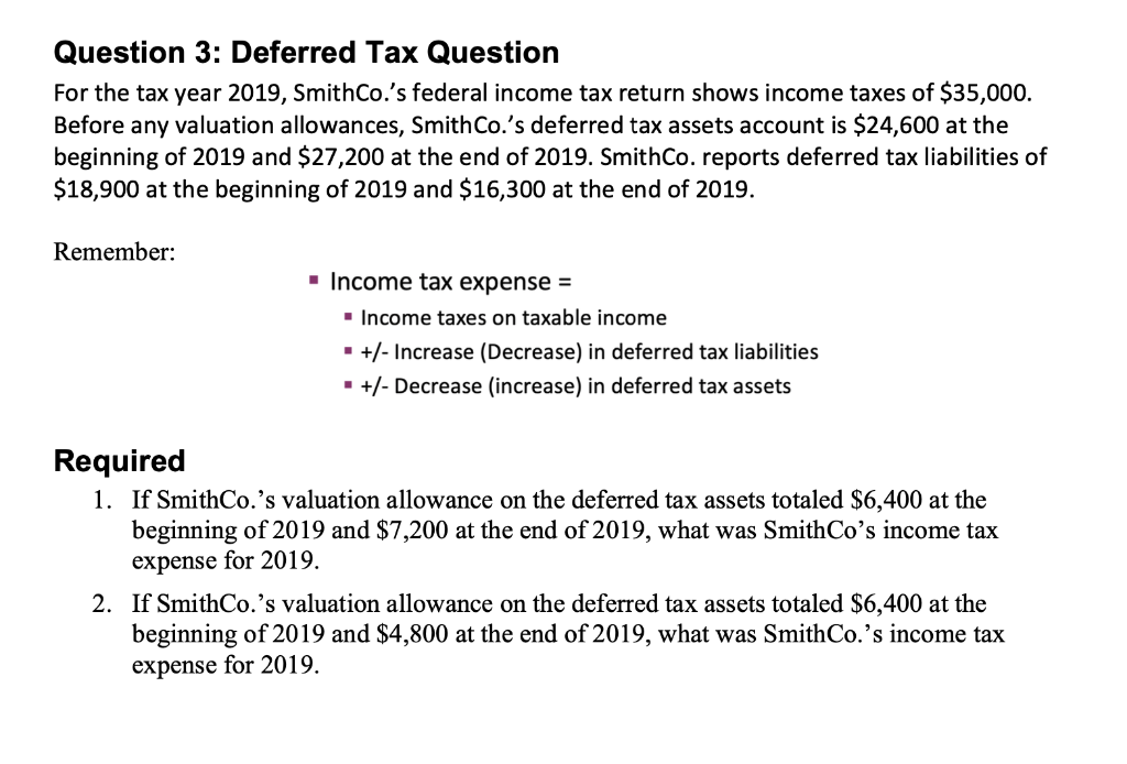 Solved Question 3: Deferred Tax Question For the tax year | Chegg.com