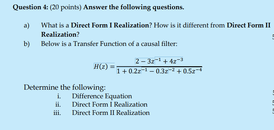 Solved Question 4: (20 points) Answer the following | Chegg.com