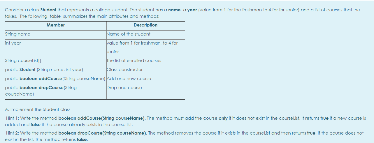 Solved Consider a class Student that represents a college | Chegg.com