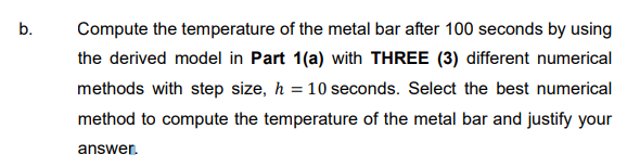 b. b. Compute the temperature of the metal bar after | Chegg.com