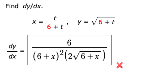 Solved Find dy/dx x= 6 dy | Chegg.com