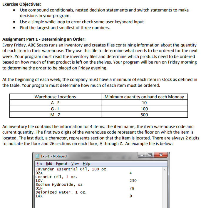 Exercise Objectives: - Use compound conditionals, | Chegg.com