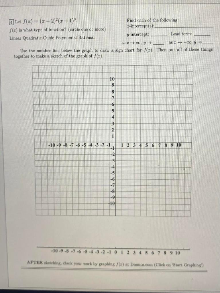Solved 4. Let f(x)=(x−2)2(x+1)3 Find each of the following: | Chegg.com