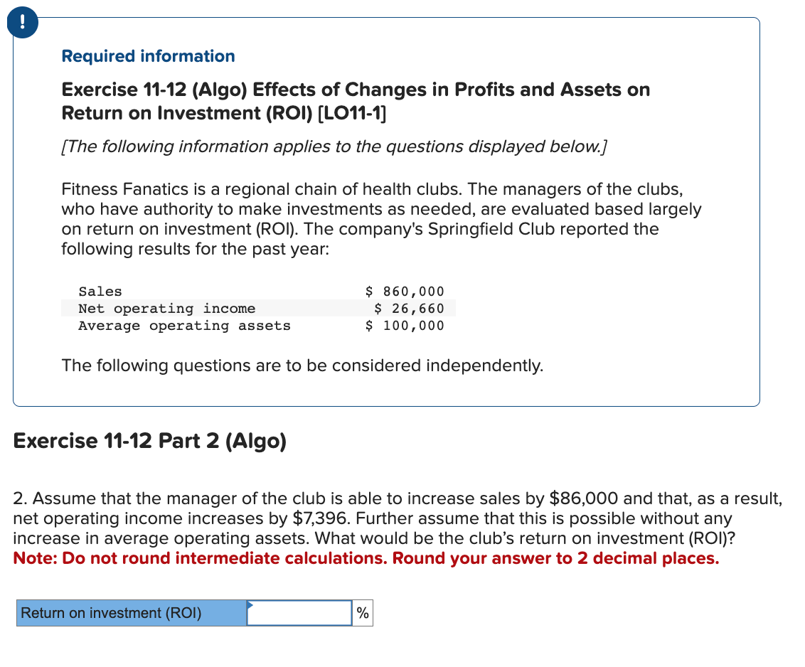 Solved Exercise 11-12 (Algo) Effects of Changes in Profits | Chegg.com