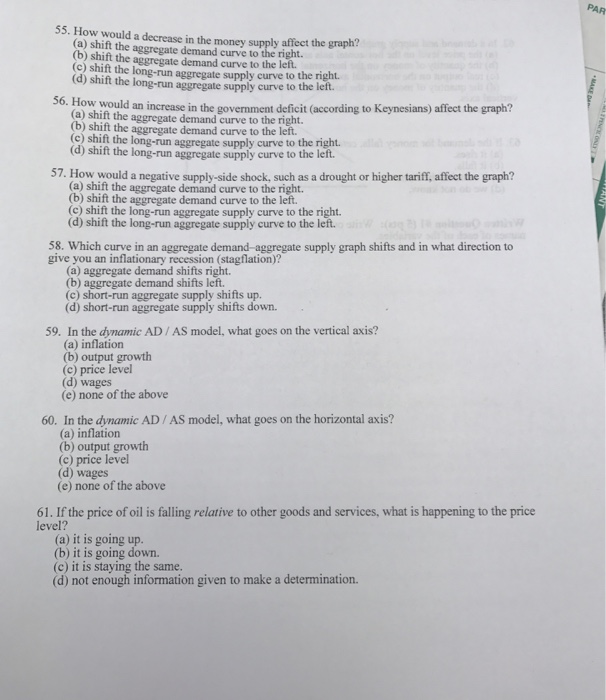 Solved 55 How Would A Decrease In The Money Supply Affect Chegg