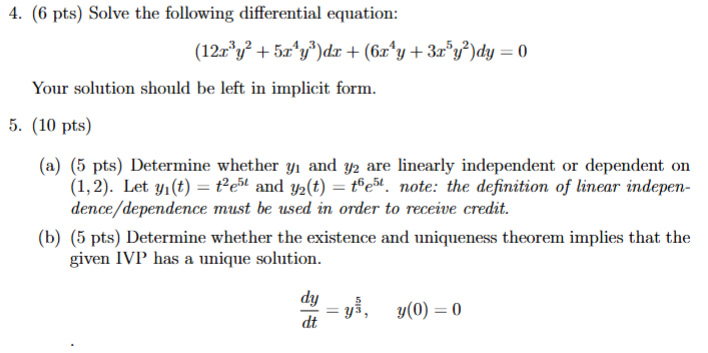 Solved (6pts) ﻿Solve the following differential | Chegg.com