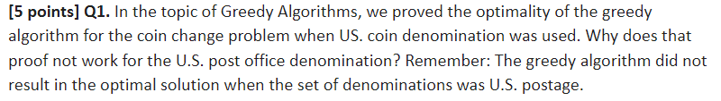 Solved [5 points] Q1. In the topic of Greedy Algorithms, we | Chegg.com